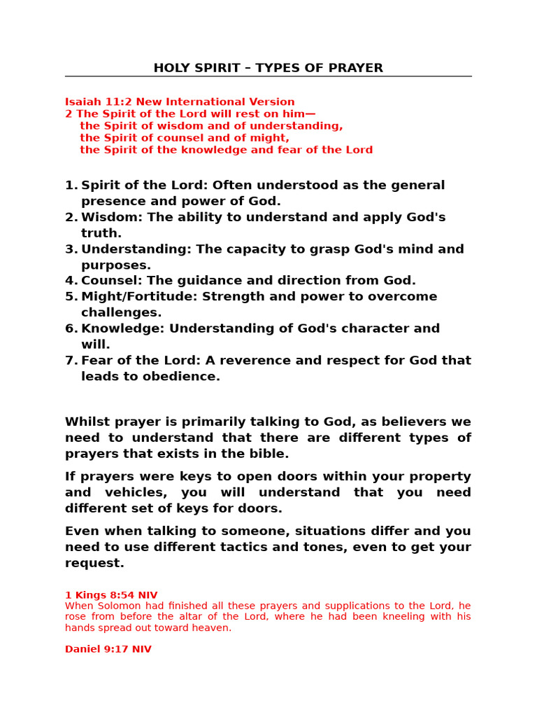 Holy Spirit - Types of Prayer 1 | PDF | Intercession | Prayer