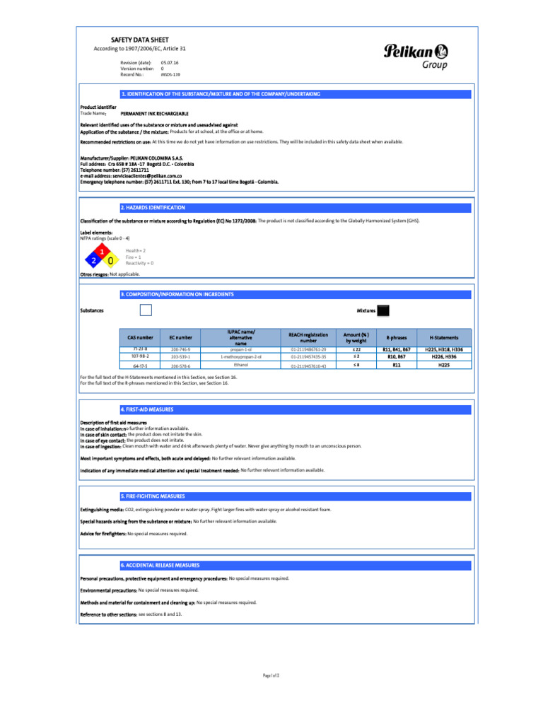 Msds Tinta Permanente Ingles | PDF | Dangerous Goods | Occupational Safety And Health