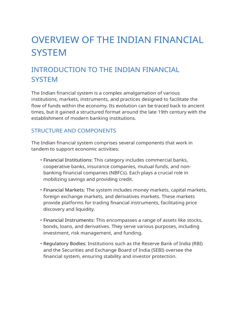 Overview of The Indian Financial System | PDF | Financial Markets | Banks