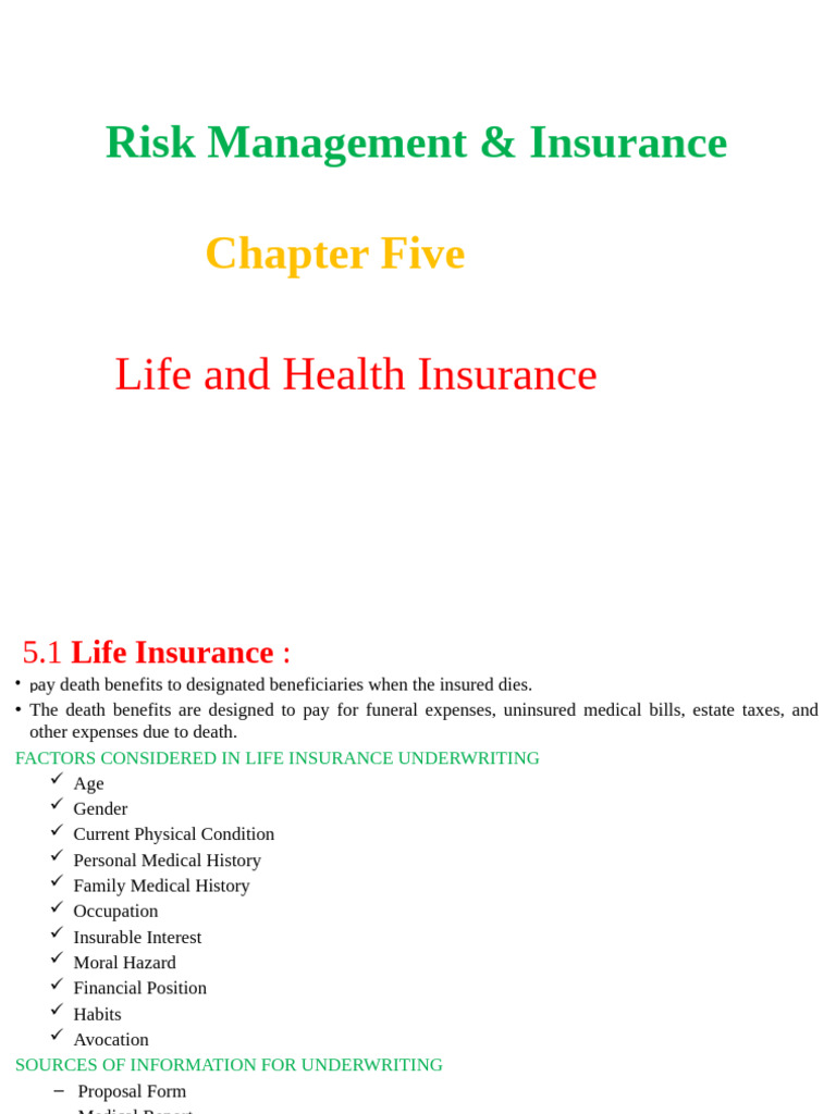 Risk Management & Insurance: Chapter Five | PDF | Insurance | Life Insurance