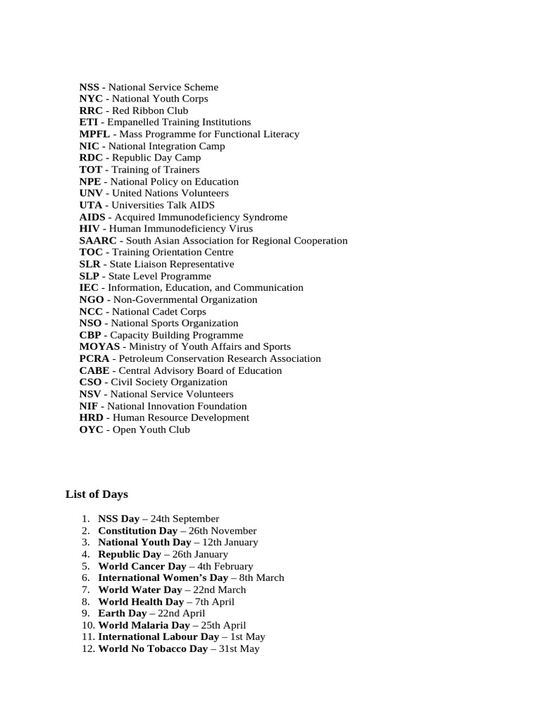 Full Forms Nss | PDF