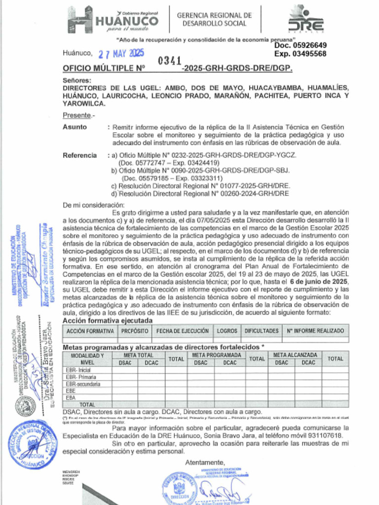 Oficio Múltiple #0341-2025-Grh-Grds-Dre-Dgp | PDF