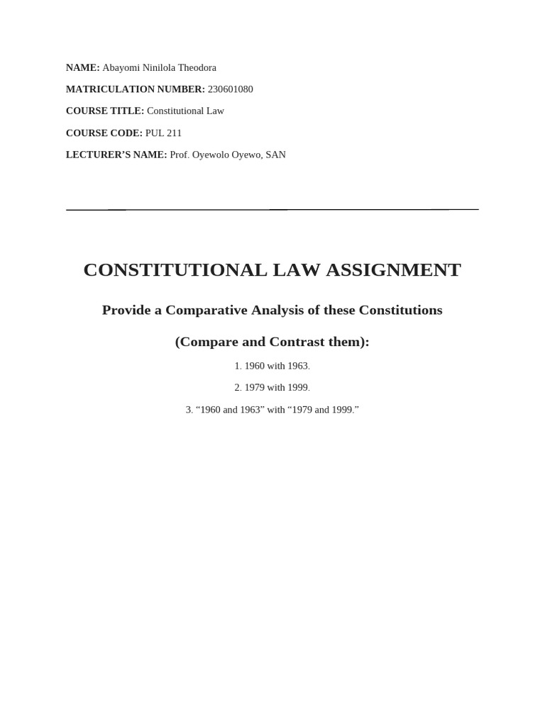 Constitutional Law Assignment - Ninilola | PDF | Constitution | Heads ...