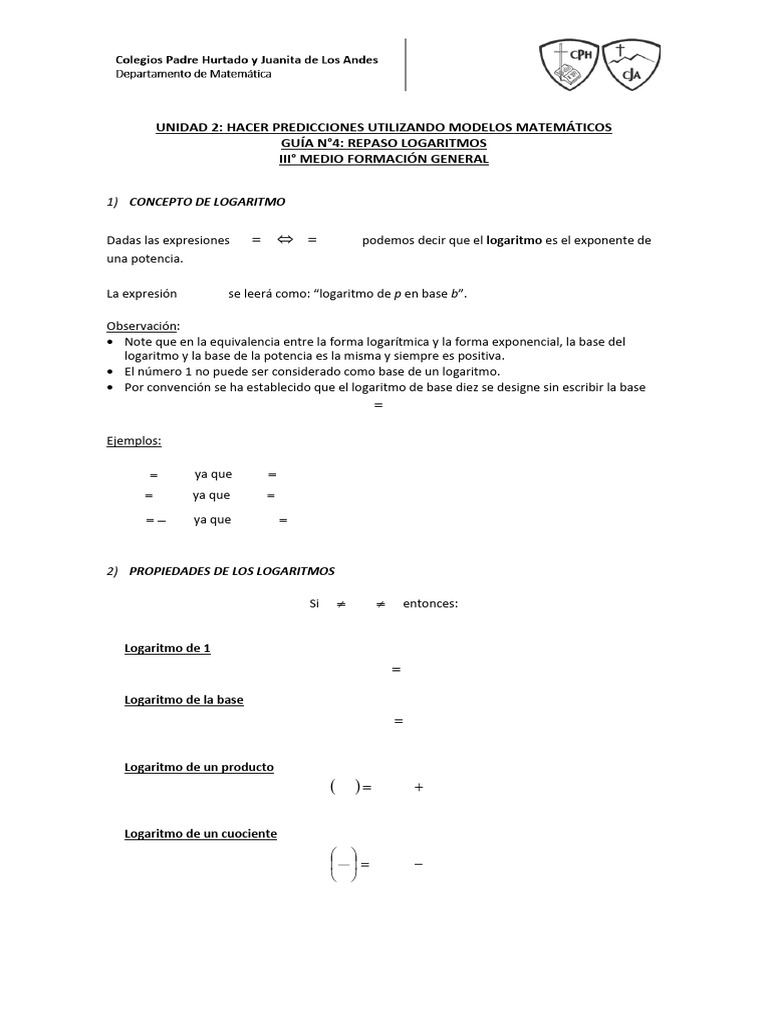 Guía N°4 Repaso Logaritmos para 2do Medio | PDF | Logaritmo | Exponenciación