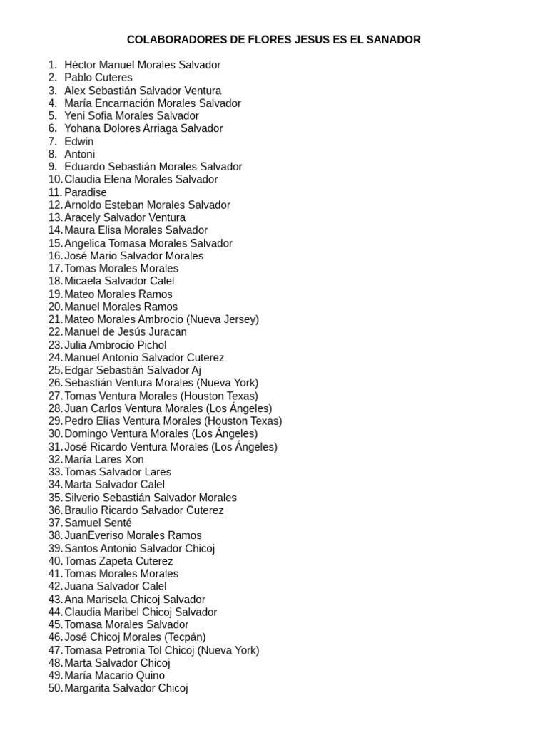 COLABORADORES DE FLORES JESUS ES EL SANADOR | PDF