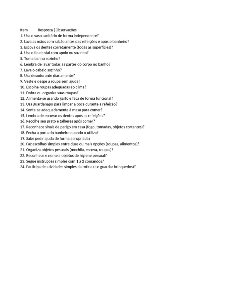 Questionario AFLS Basic Living Skills | PDF