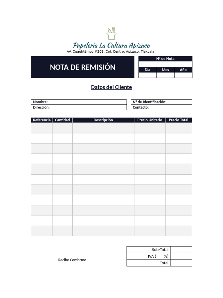 Formato de Nota de Remisión en Word | PDF