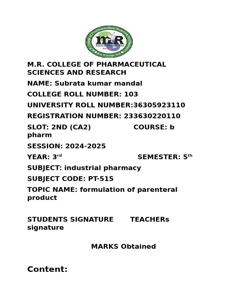 Subrata Kumar Mandal Industrial Phamacy | PDF | Pharmaceutical ...