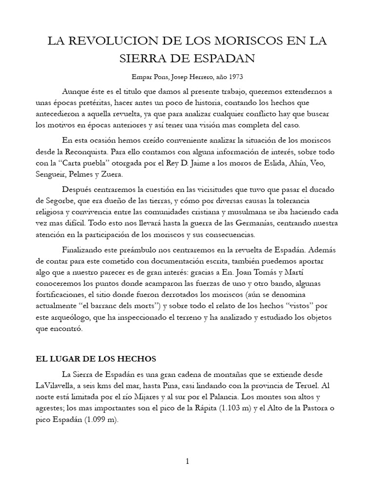 Articles Sobre Els Moriscos de La Serra D'espadá I Les Seues Revoltes ...