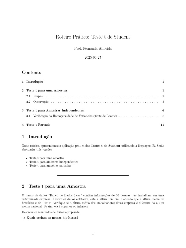RP 5 Teste - T | PDF | Teste T de Student | Teoria Estatística