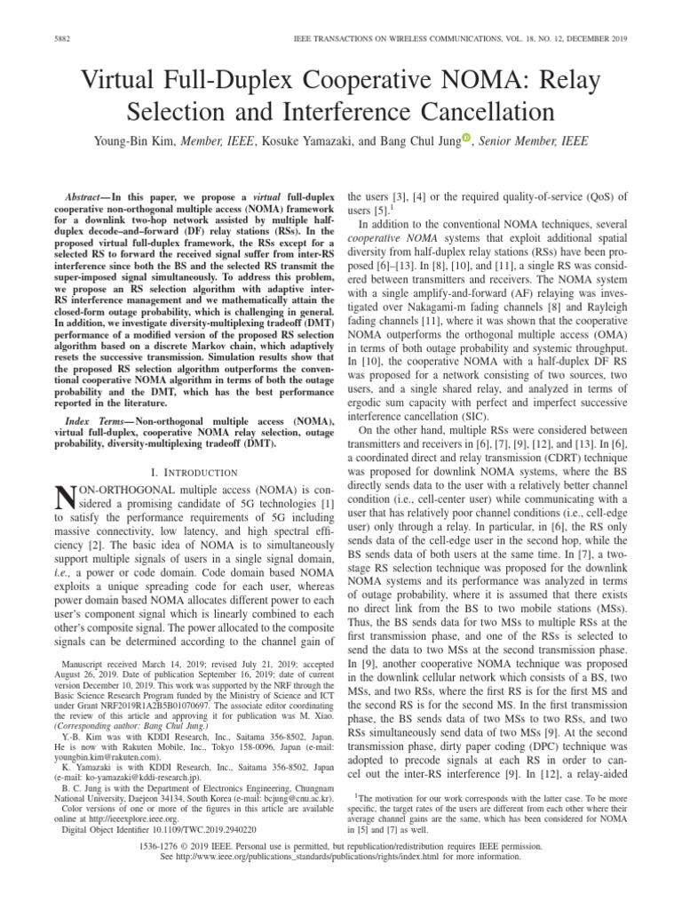 2019 12 Virtual Full-Duplex Cooperative NOMA Relay Selection and Interference Cancellation | PDF ...