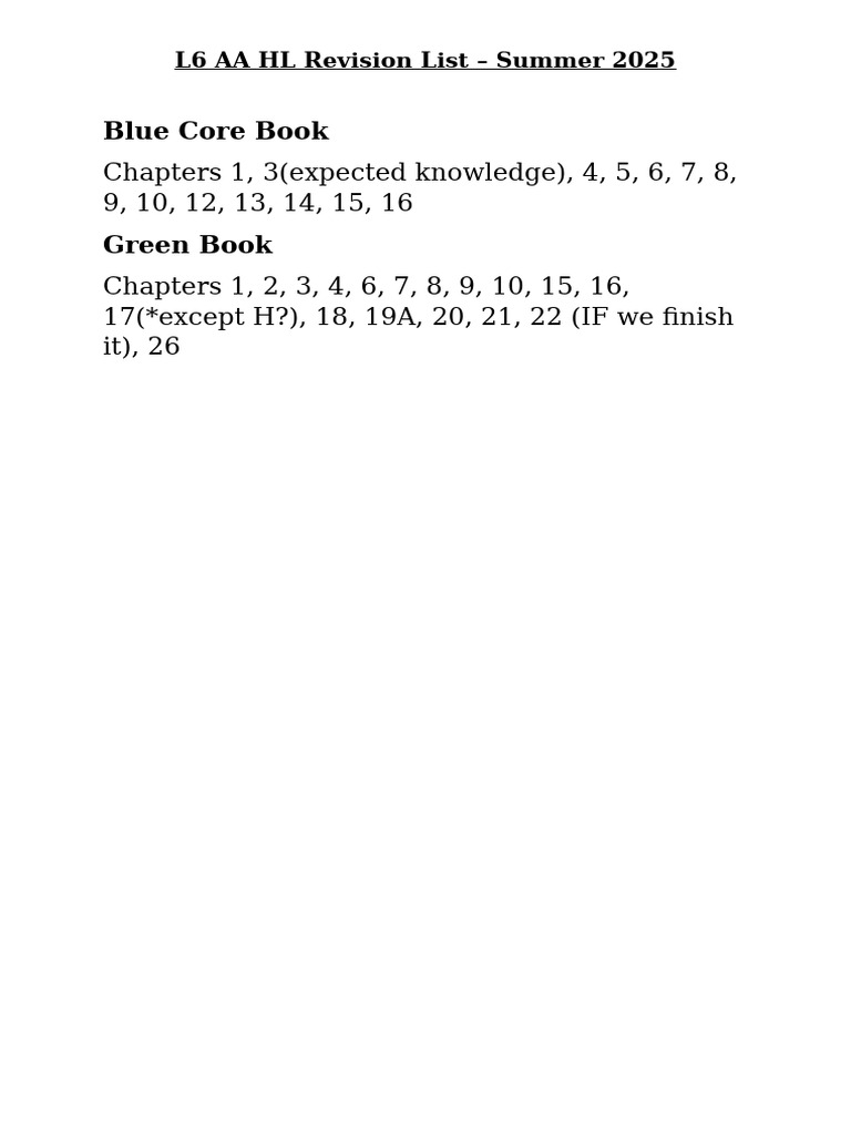 L6 AA HL Revision List Summer 2025 | PDF