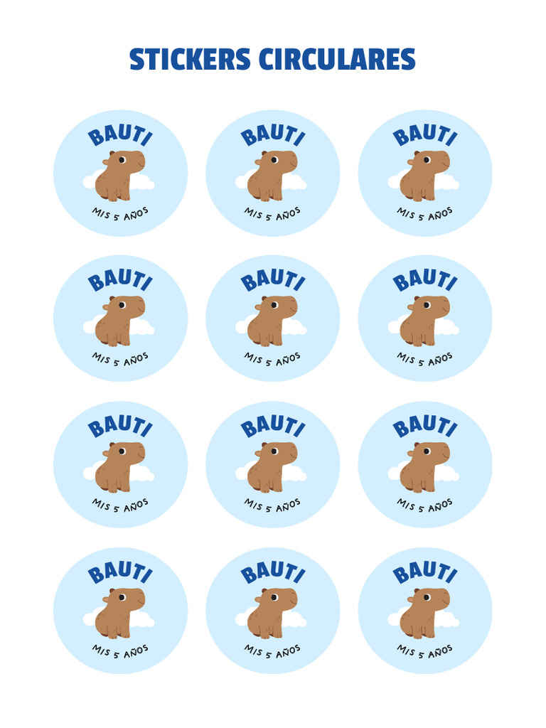 Documento A4 Stickers Cumpleaños Capibara Carpinchos Varon Etiquetas Infant - 20250527 - 172456 ...