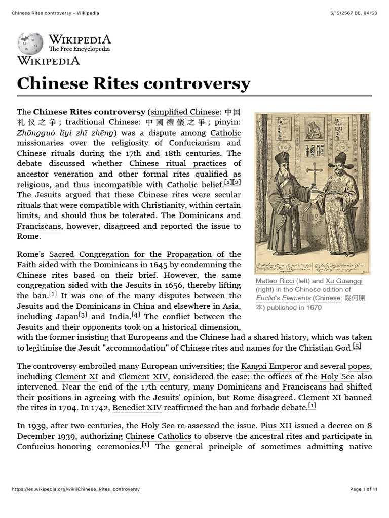 Chinese Rites Controversy - Wikipedia | PDF | Catholic Church