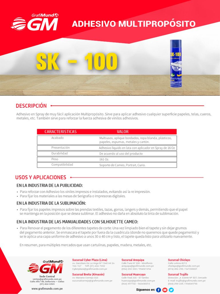 Adhesivo Multipropósito SK-100 | PDF | Impresión | Materiales