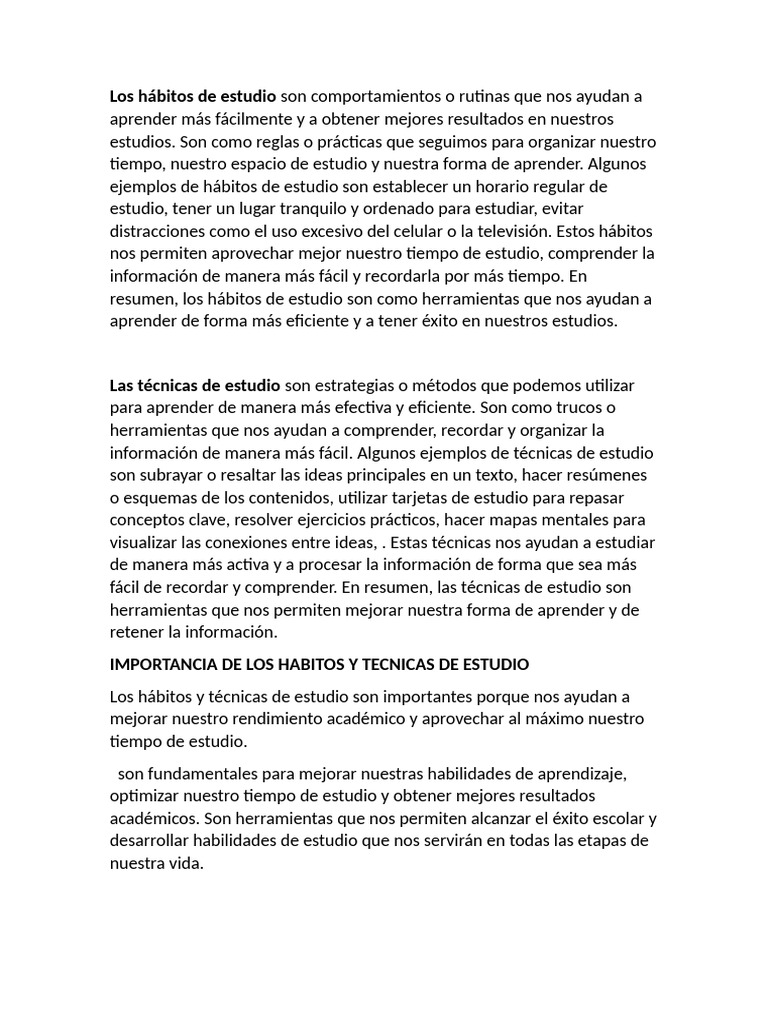 Habitos y Tecnicas de Estudio | PDF