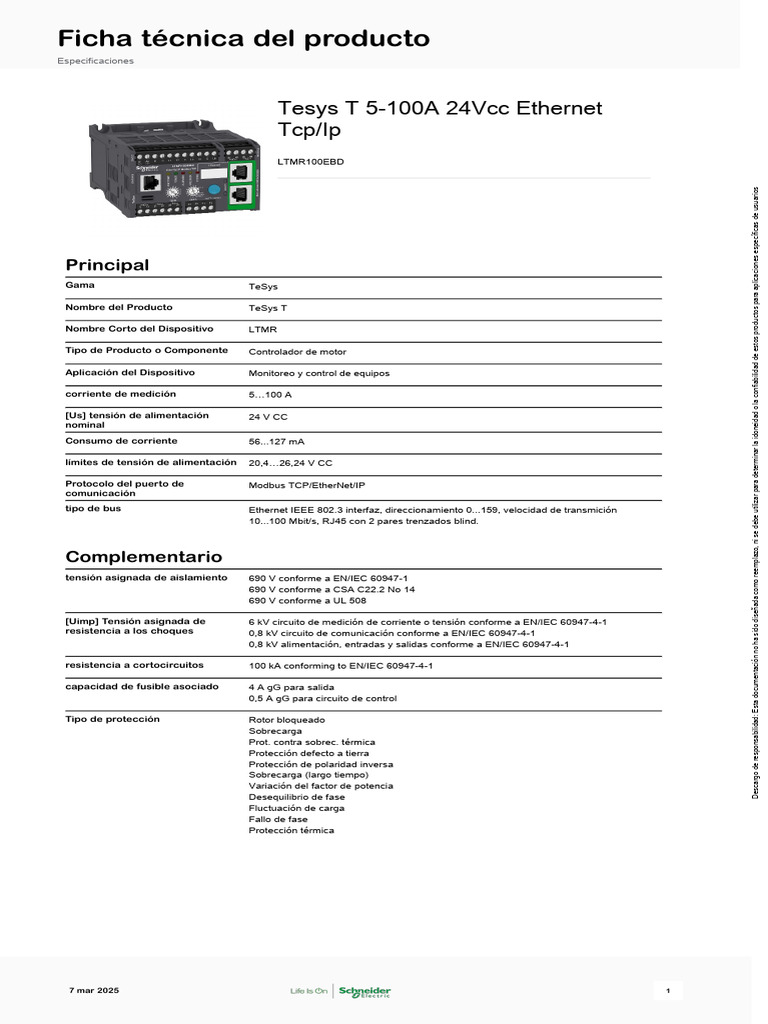 Controlador TeSys T 5-100A 24V CC Ethernet | PDF | Ingenieria Eléctrica ...