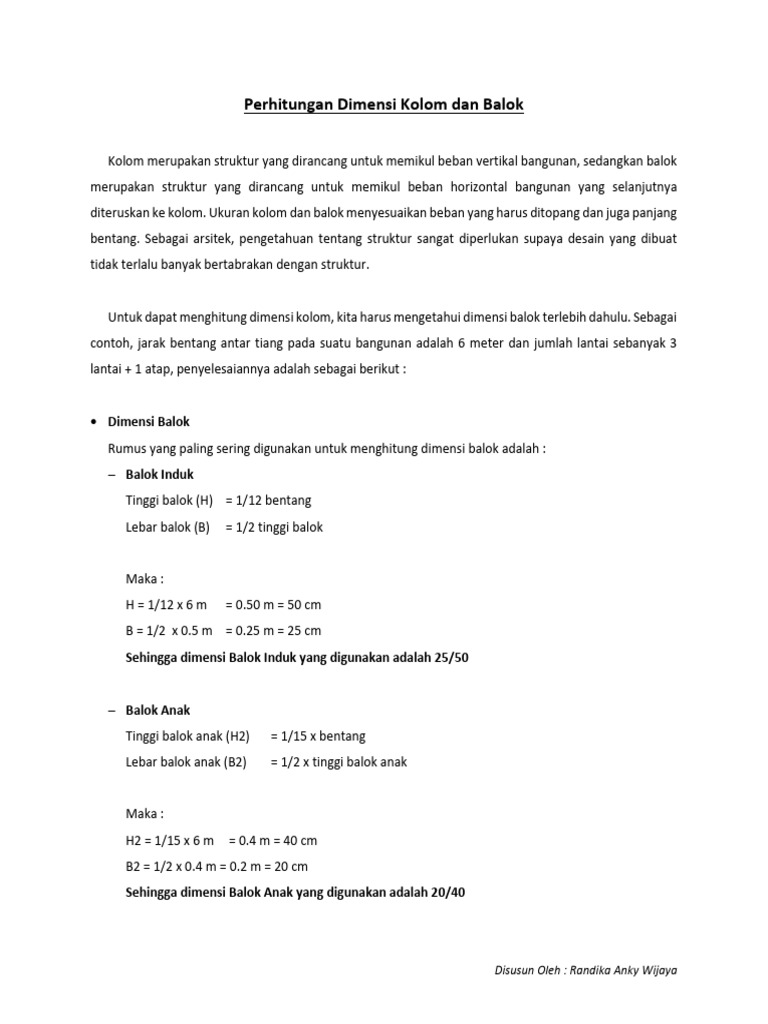 Perhitungan Dimensi Kolom Dan Balok | PDF