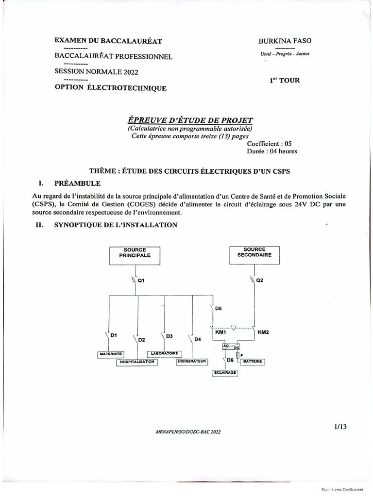 Sujet Projet Bac Pro ET 2022-1 | PDF