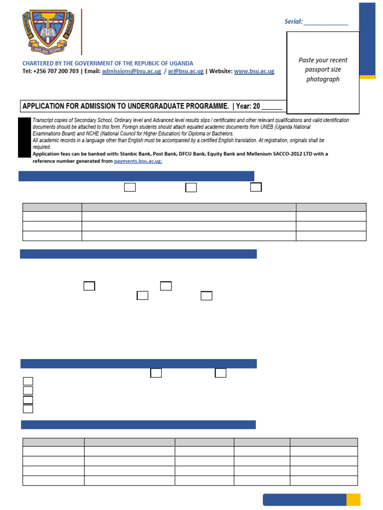 Application Form Undergraduate | PDF | Bachelor's Degree | University And College Admission