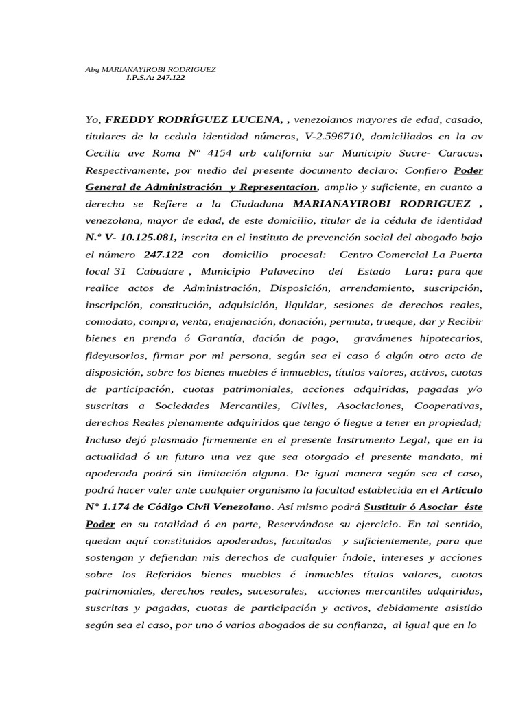 Poder General Freddy Rodriguez | PDF | Dinero | Tarjeta de débito