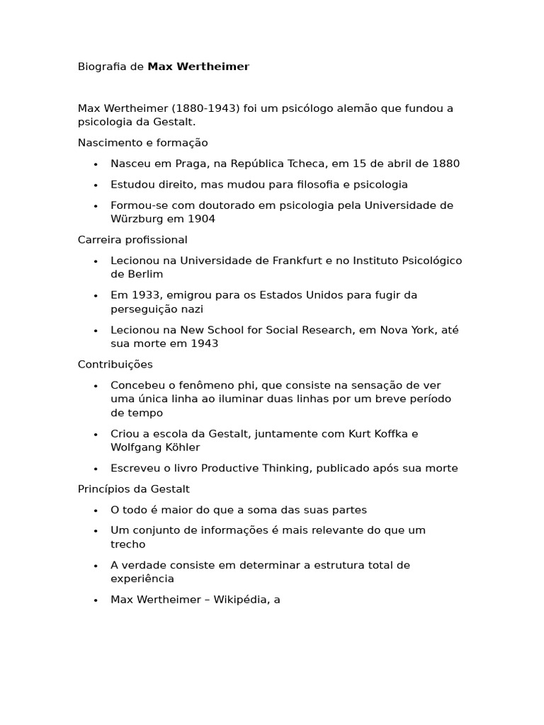 Biografia de Max Wertheimer | PDF