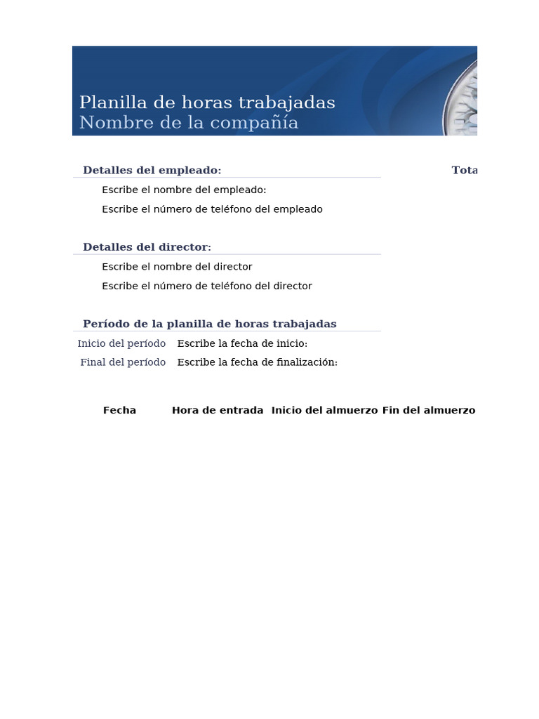 Planilla de Horas Trabajadas Azul1 | PDF