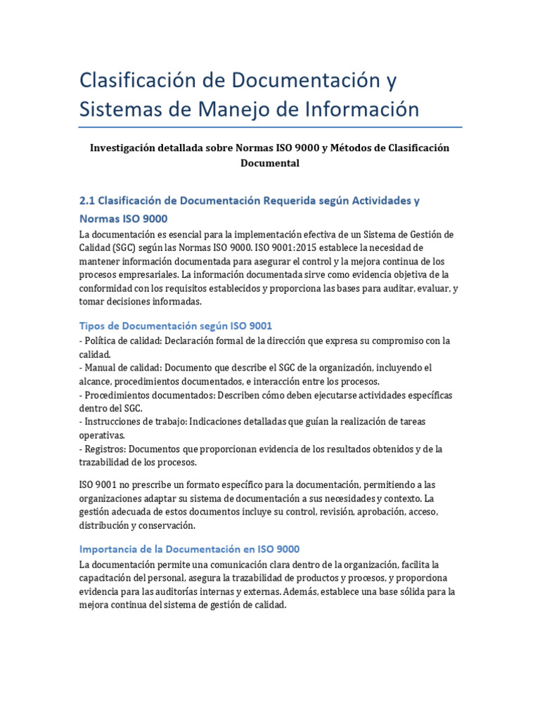 Investigacion Clasificacion Documental ISO9000 Extendido | PDF | Archivo de computadora ...