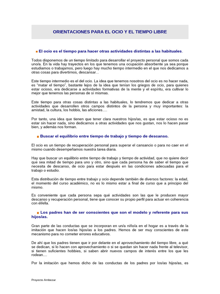 Of para El Ocio y El Tiempo Libre | PDF | Ocio