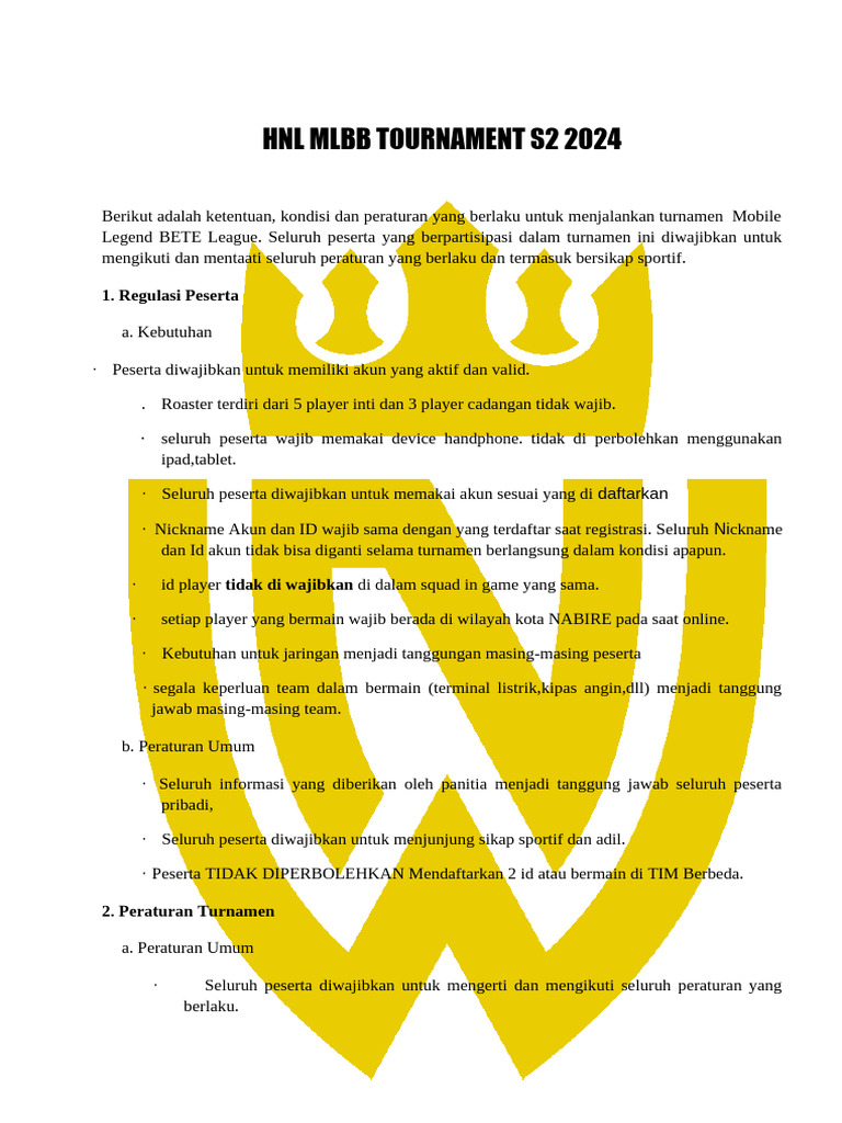 Rules HNL MLBB Tournament s2 2024 | PDF