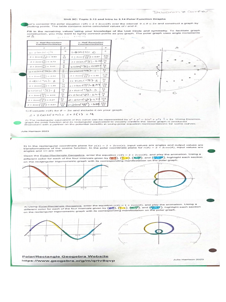Unit 3C: Topic 3.13 and Intro To 3.14 Polar Function Graphs | PDF