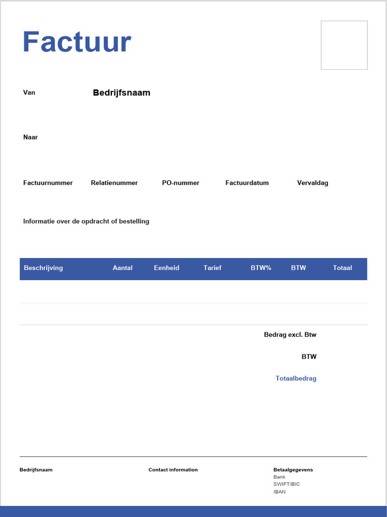 Factuur Template Blauw BTW | PDF