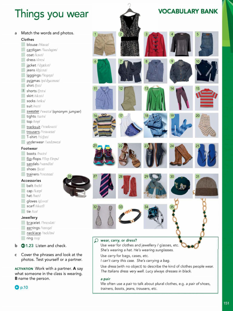 Clothing Vocabulary and Usage Guide | PDF