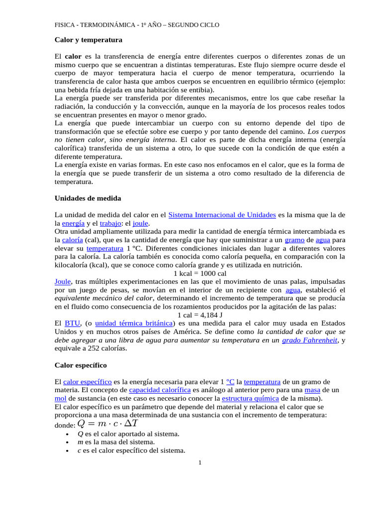 Calor y temperatura en termodinámica | PDF | Temperatura | Celsius