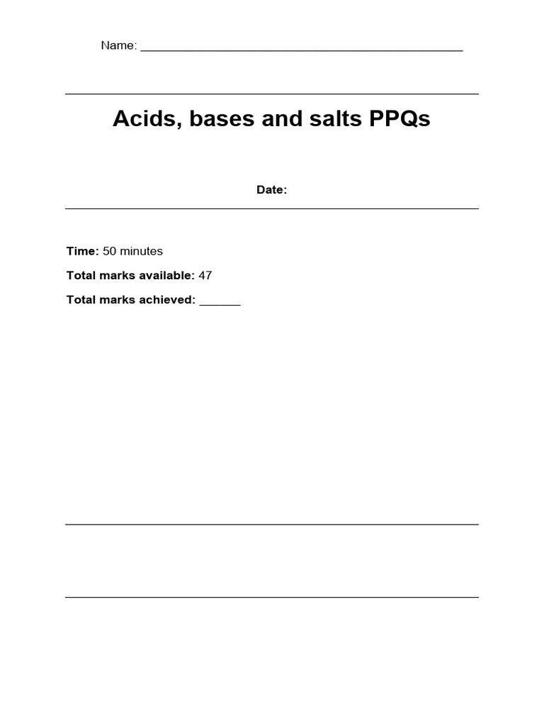 Acids, Bases, and Salts Exam Questions | PDF | Titration | Chemistry