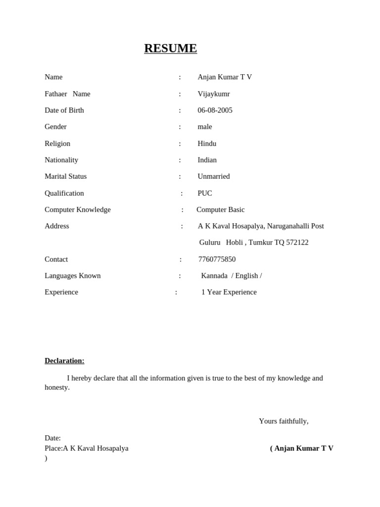 Anjan Kumar T V Resume | PDF