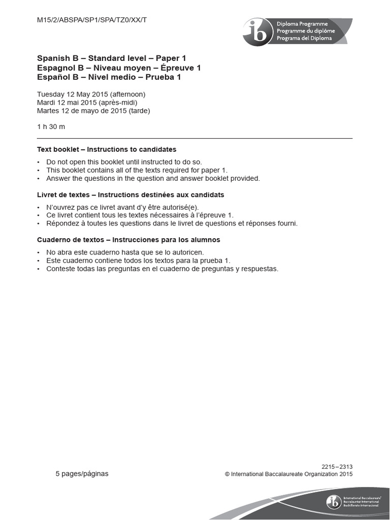 Spanish B Paper 1 Text Booklet SL Spanish | PDF | De fumar | Periodismo