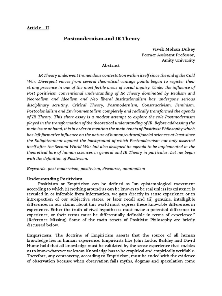 Dubey 2022 Postmodernism | PDF | Empiricism | Positivism