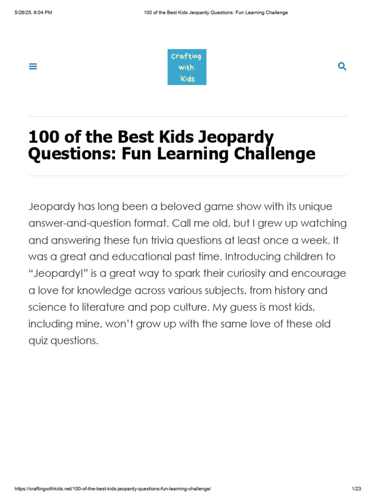 Fun Jeopardy Questions for Kids | PDF | Magician (Fantasy) | Abraham ...