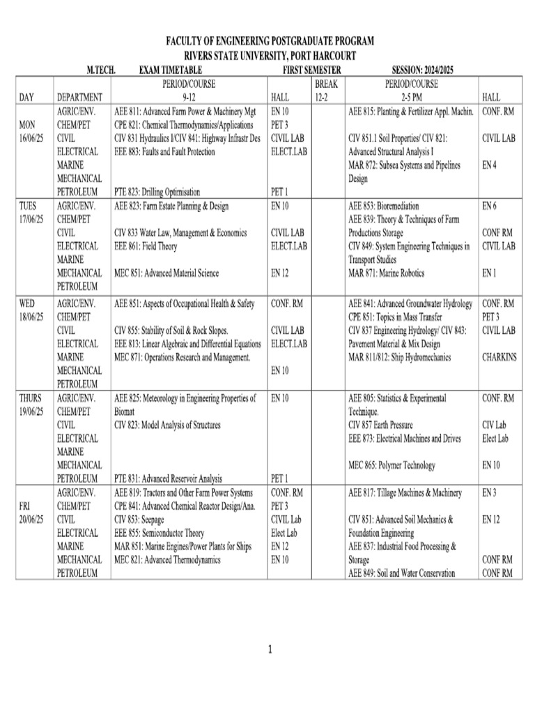 PG 1st Semester 2024 - 2025 Exam TimeTable | PDF