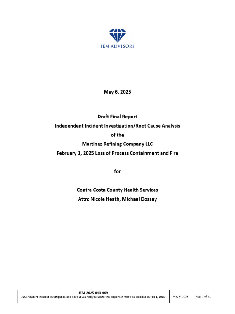 MRC Fire Incident Investigation Report | PDF | Cracking (Chemistry)