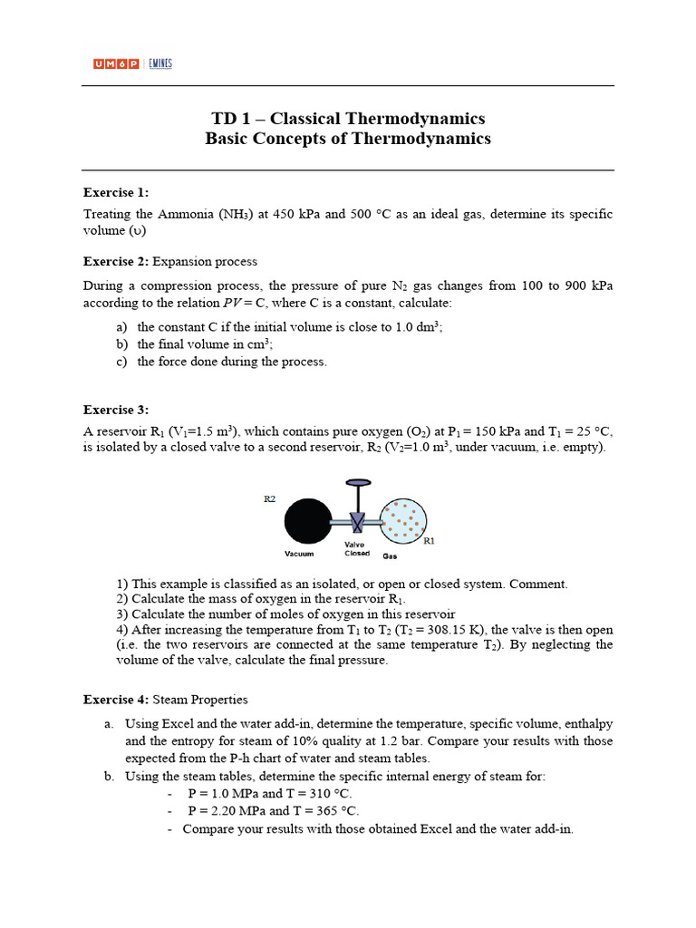 TD1 Thermodynamics EMINES | PDF