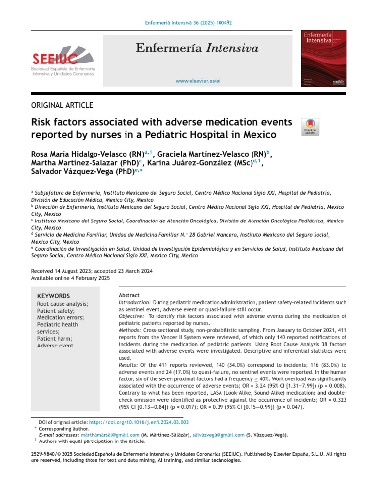 Risk Factors Associated With Adverse Medication Events Reported by ...
