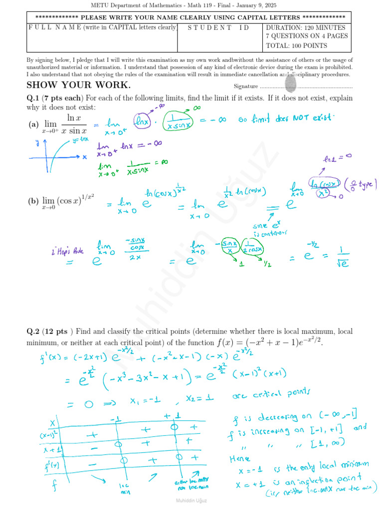 Math 119 Final Exam - January 2025 | PDF | Mathematical Concepts ...