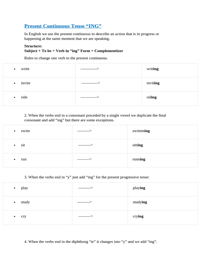 Present Continuous Tense - InG | PDF | Verb | Grammatical Tense