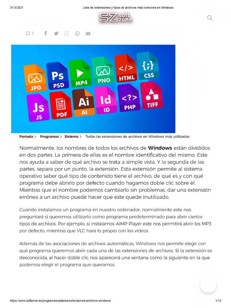 Lista de Extensiones y Tipos de Archivos Más Comunes en Windows | PDF ...