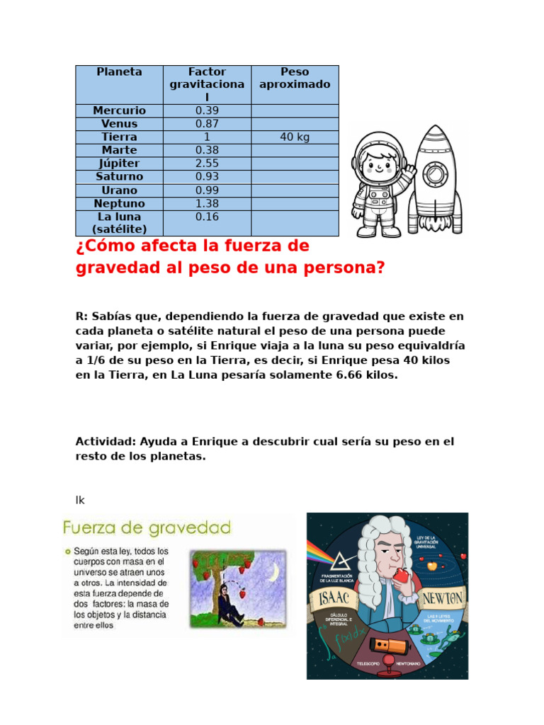 Ejercicios Sobre Fuerza de Gravedad | PDF