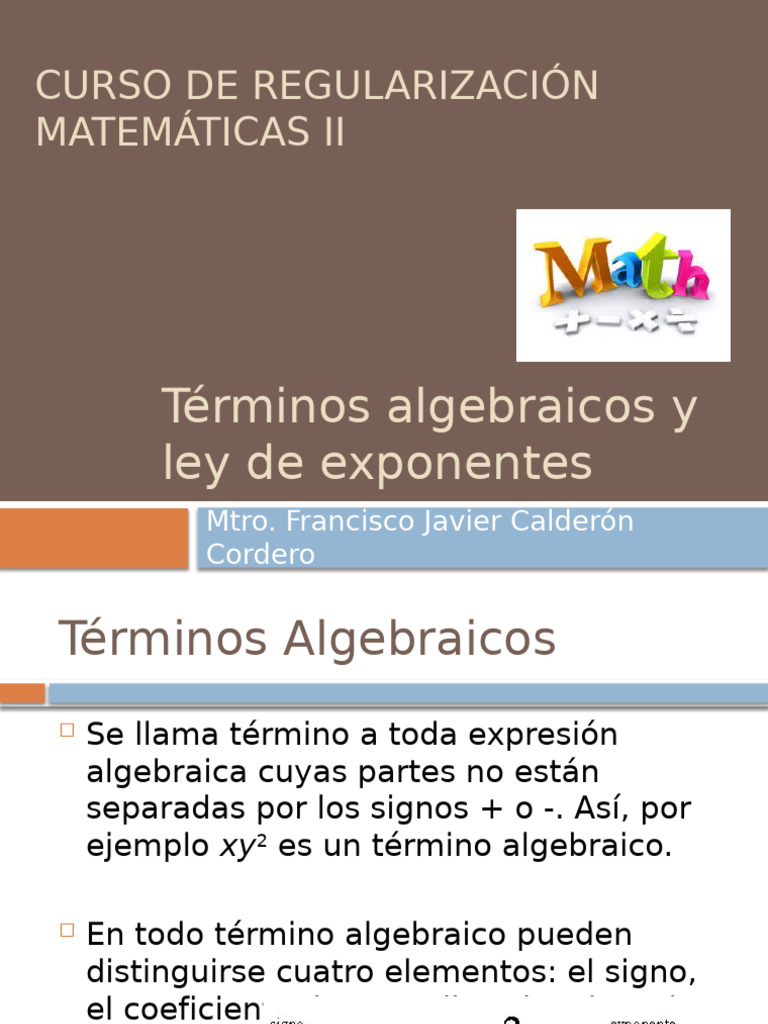 Terminos Algebraicos y Exponentes | PDF | Exponenciación | Multiplicación
