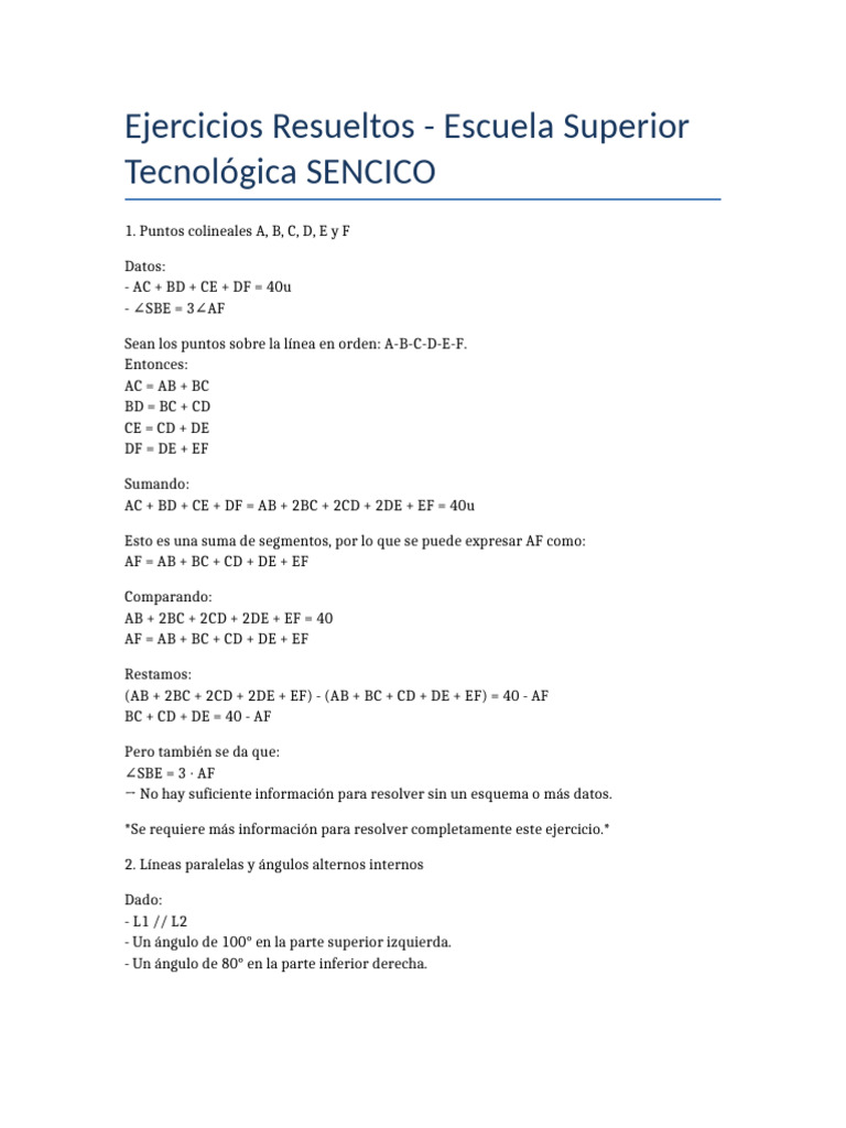 Ejercicios Sencico Resueltos | PDF