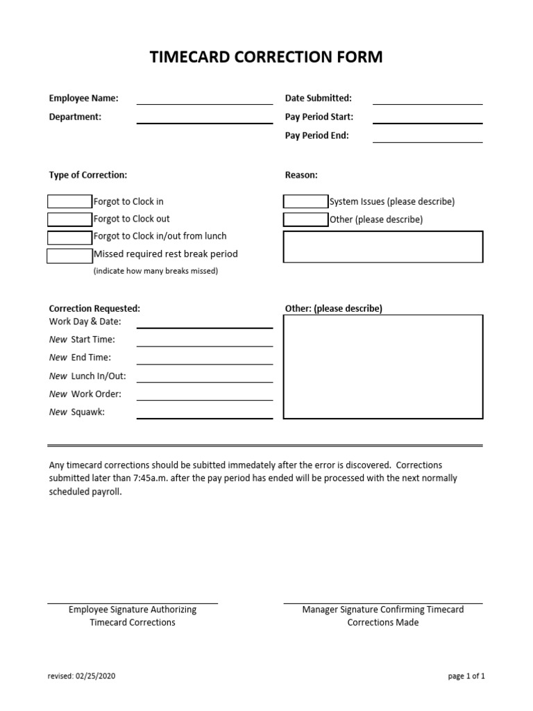 01timecard Correction Form v31 | PDF